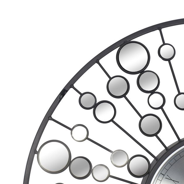 Black Metal Starburst Radial Wall Clock with Mirrored Accent – Sundown ...