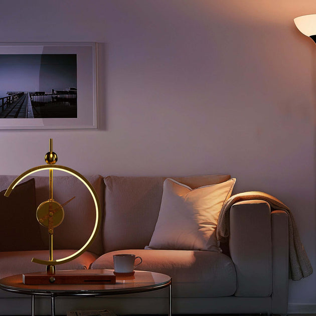 Elegant Clock Lamp with Wireless Charging – Sundown Sanctuary